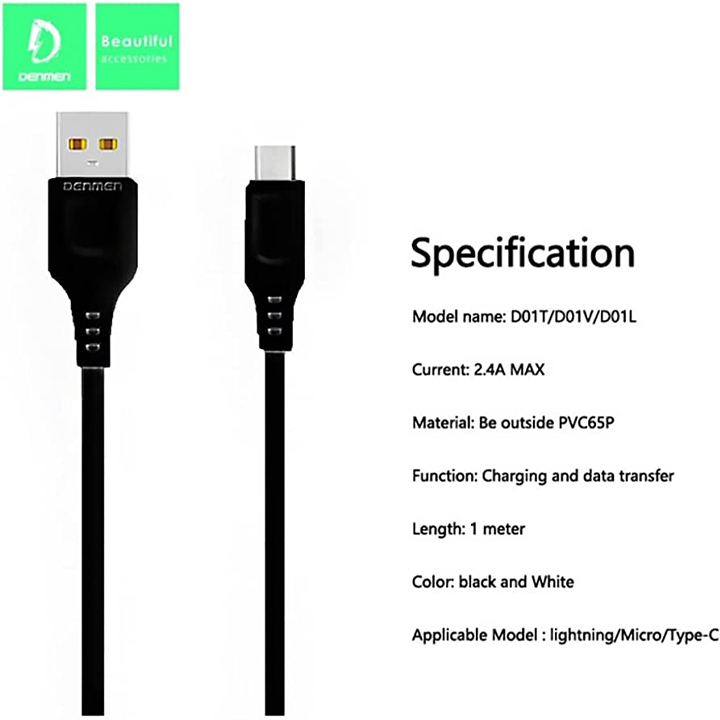 Denmen D01T High Speed Data Cable 2.4A Output For Type-C | Daraz.lk