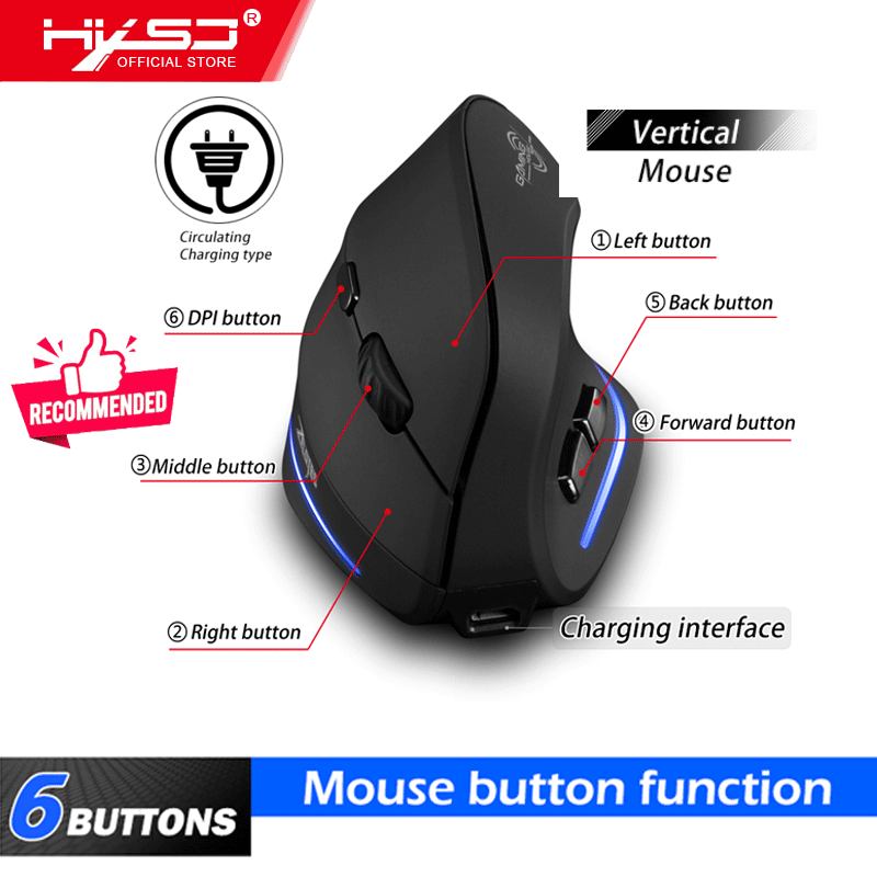 HXSJ F-35 Mouse Vertical Mouse Ergonomic Rechargeable 2400 DPI Optional ...