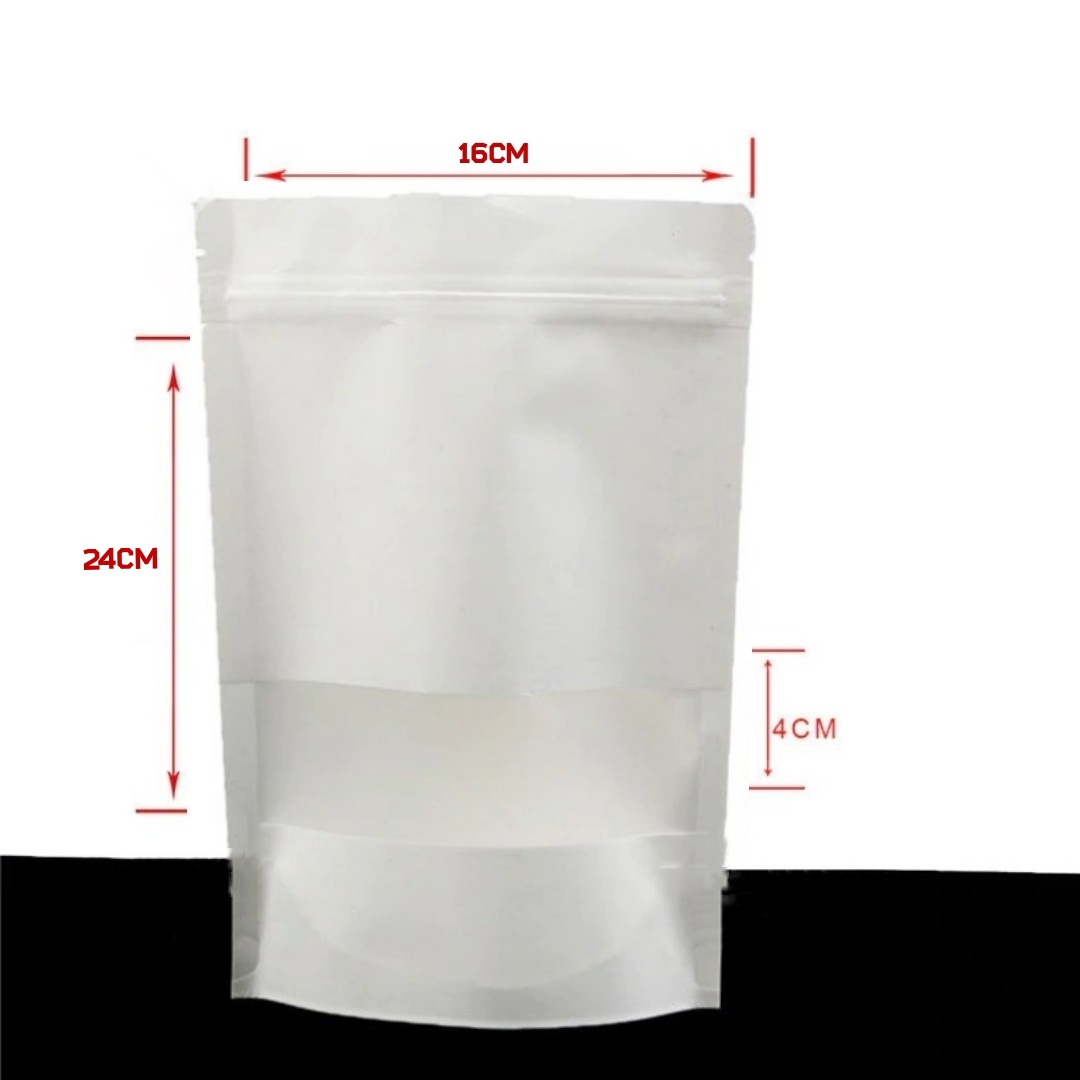 10pcs 16x24cm White Kraft Paper Transparent Zip lock Standup Pouch Bags ...