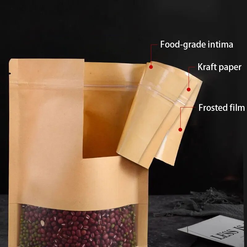 zip lock bags 50Pcs Kraft Food Bag Zip Lock Food Bags Resealable Candy ...