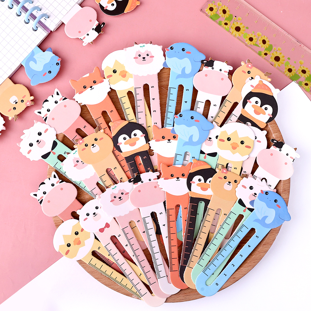 50Pcs/pack Cartoon Animal Bookmark Cute Bear Kitten Student Ruler ...