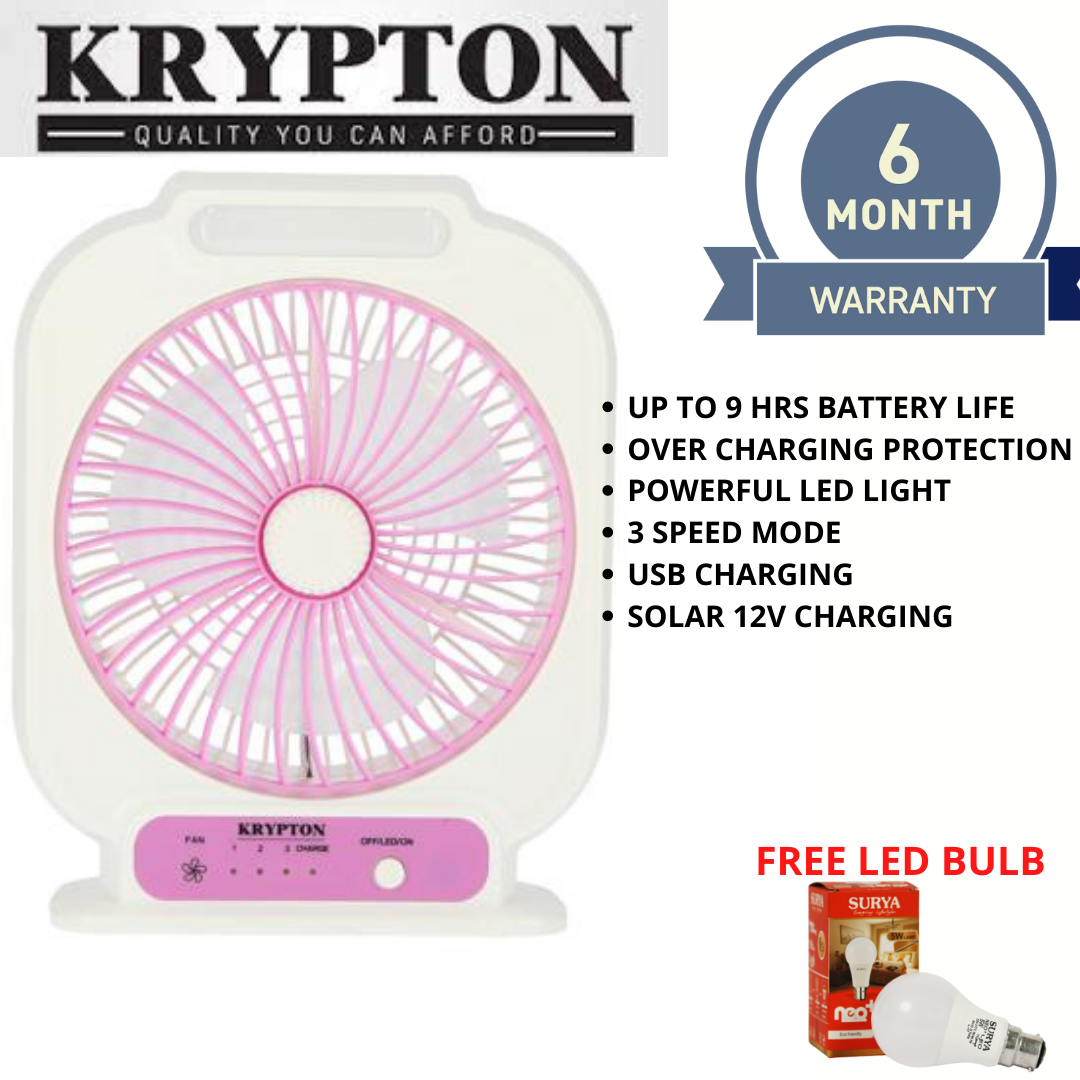 Krypton 8'' Rechargeable Fan + Free Gift | Daraz.lk