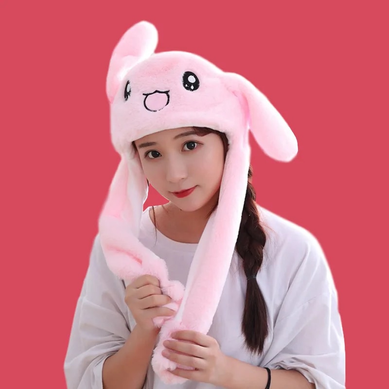 2022 New Rabbit Women's Hat Beanies Plush Can Moving Bunny Ears Hat ...