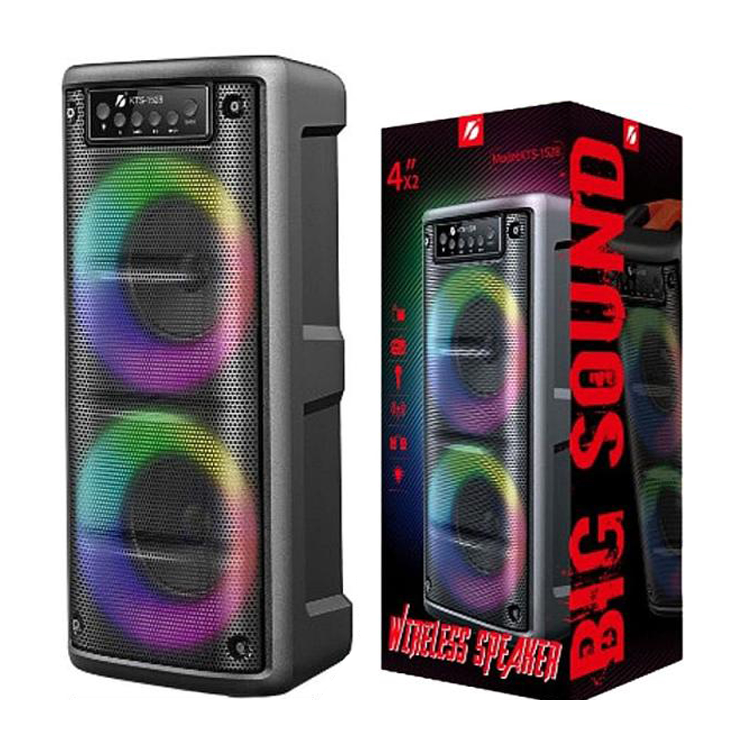 KTS-1528 Portable Wireless Bluetooth Speaker with Led Light RGB Support Mic, FM, AUX, USB, SD ...