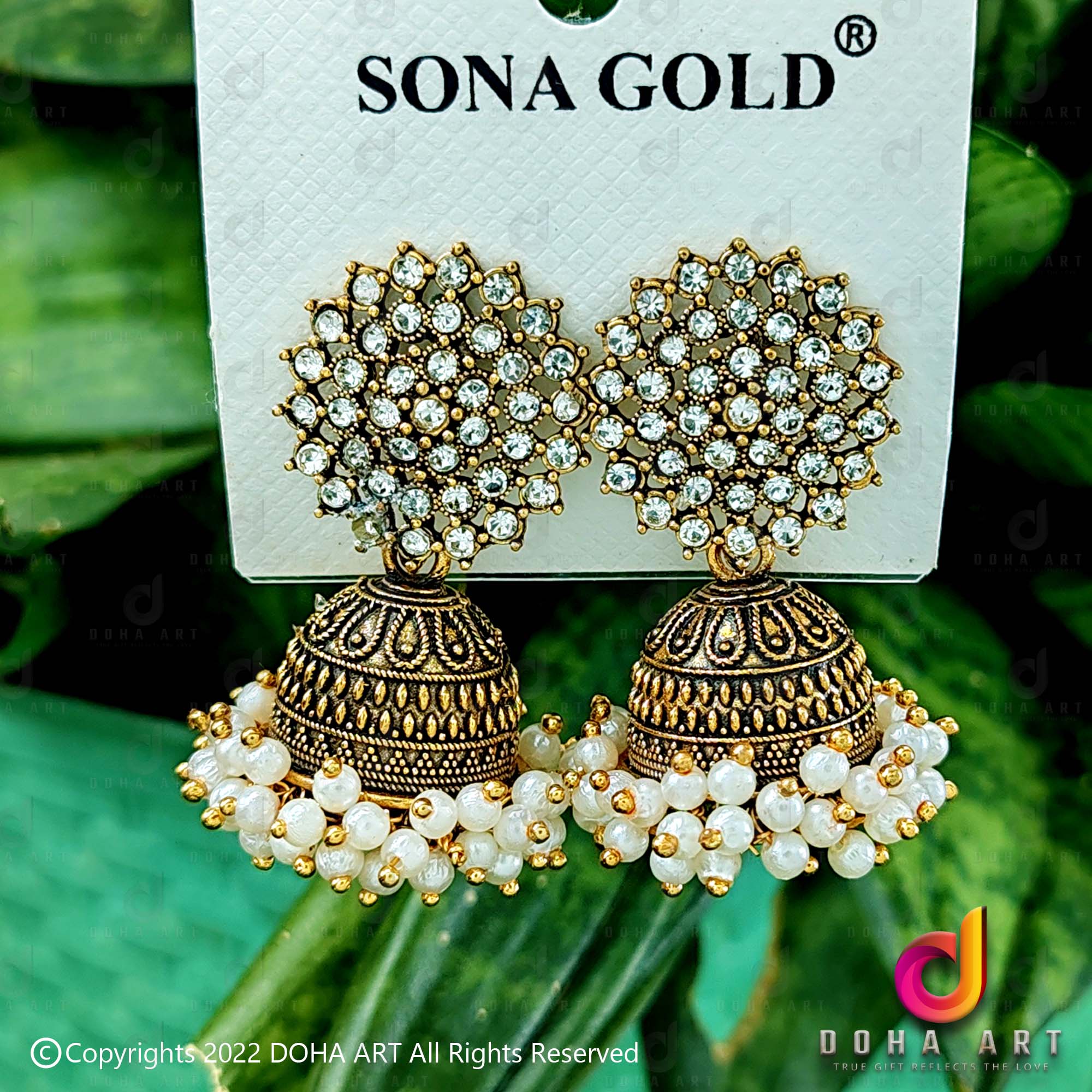 Dull gold color jimmiky drop earring with white pearl and Black, Gold ...