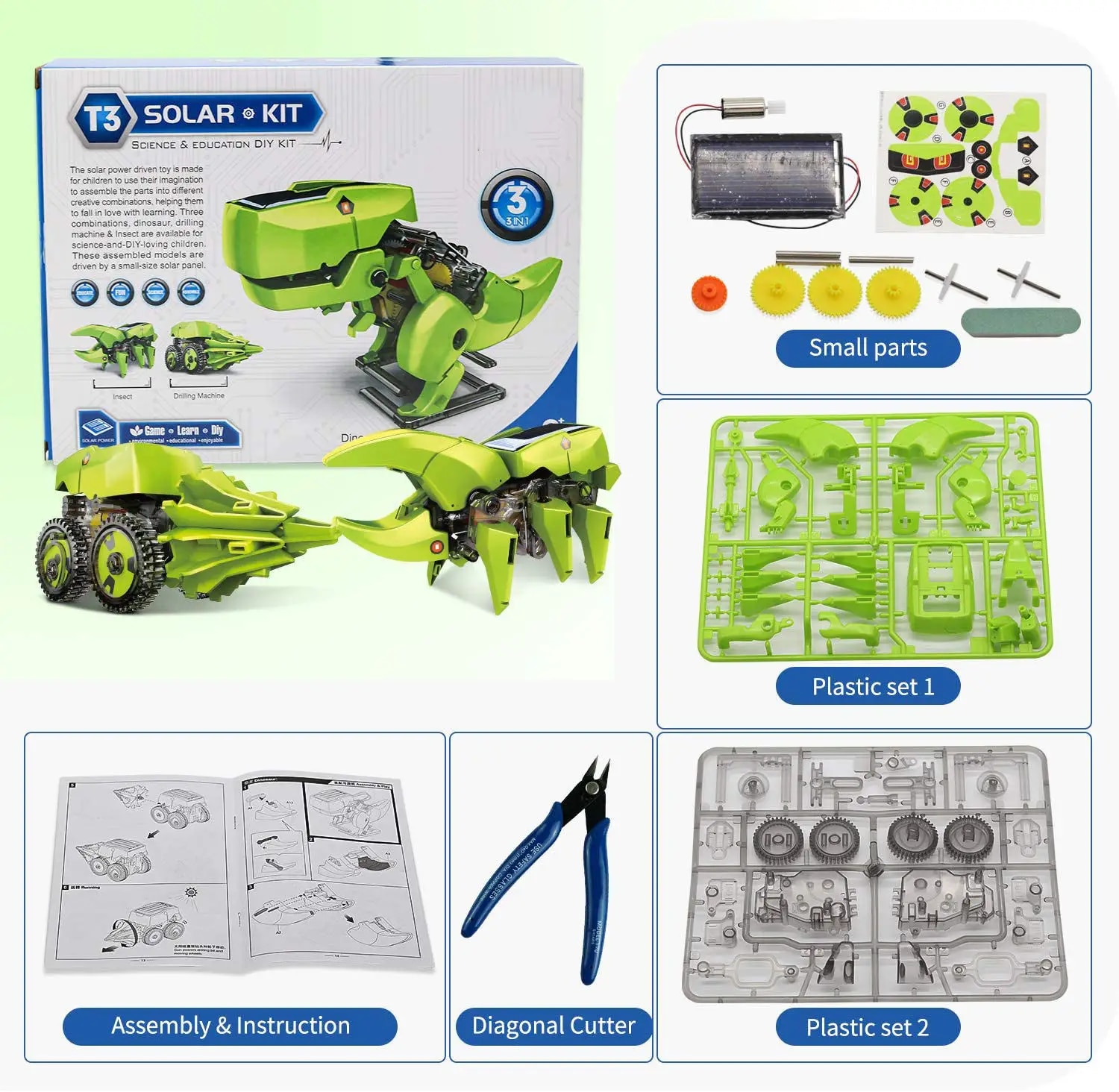 solar toys Diy 3-In-1 Solar Energy Robot Children's Toy Dinosaur Insect ...