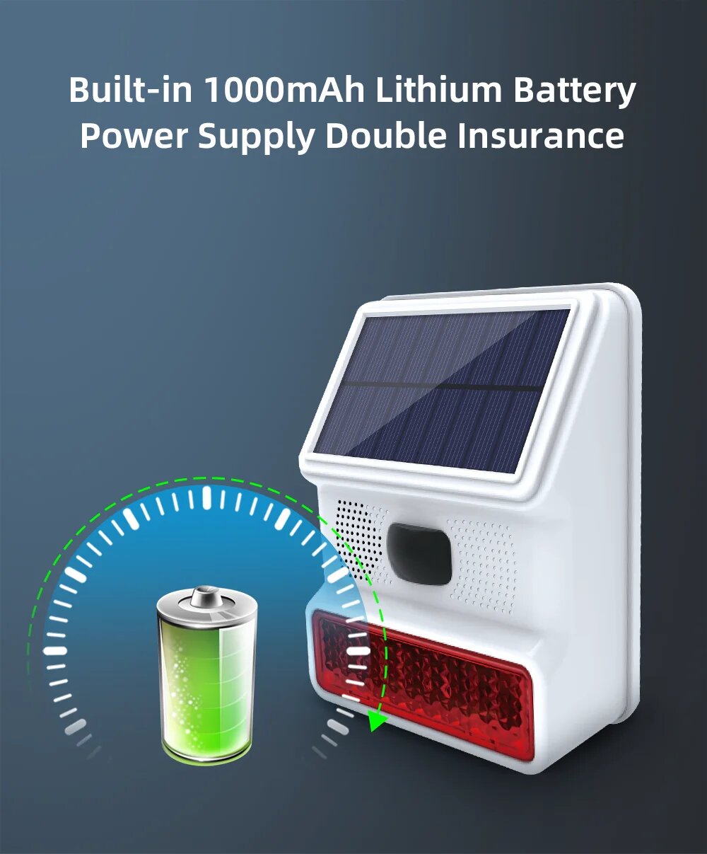 433MHz Outdoor Solar Siren Wireless LED light Flash Strobe for Home Burglar Wifi GSM Home ...