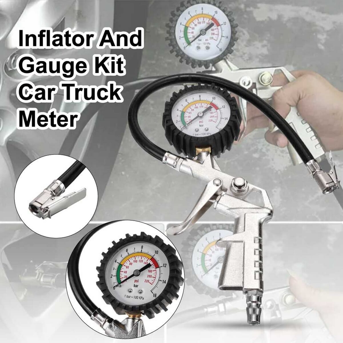 Car Tire 220 PSI Air Pressure Inflator & Gauge Air Line Pump High ...