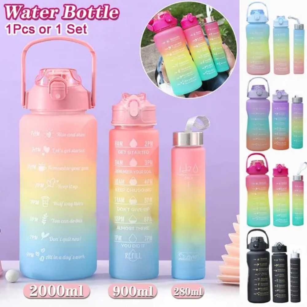 3Pcs Gradient Plastic Cup Set Large Capacity Sports 3 in 1 Water Bottle ...
