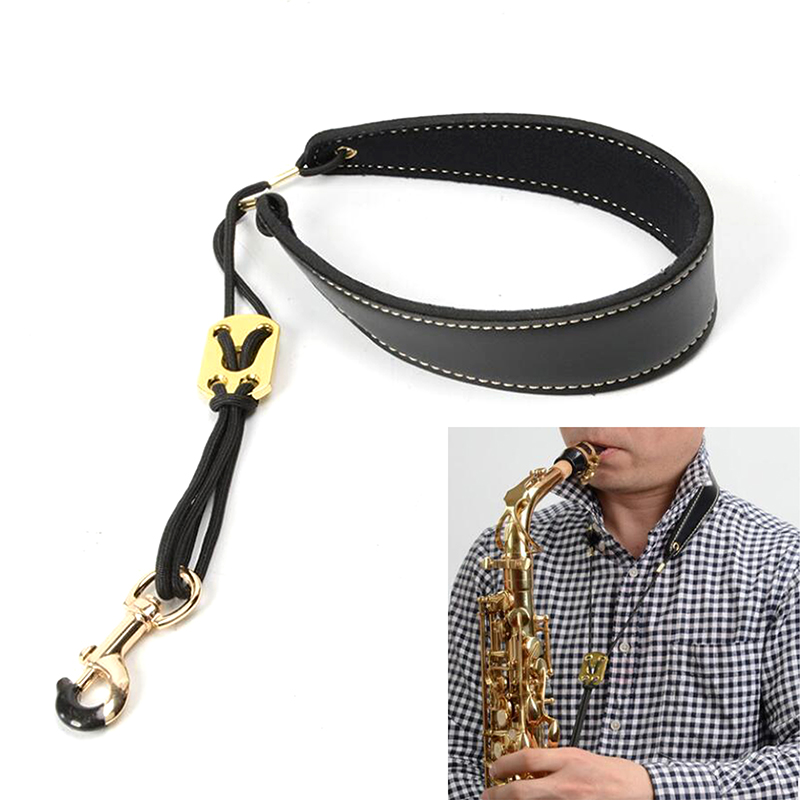 Adjustable Saxophone Neck Padded Leather Strap Sax Harness Hanging Belt ...