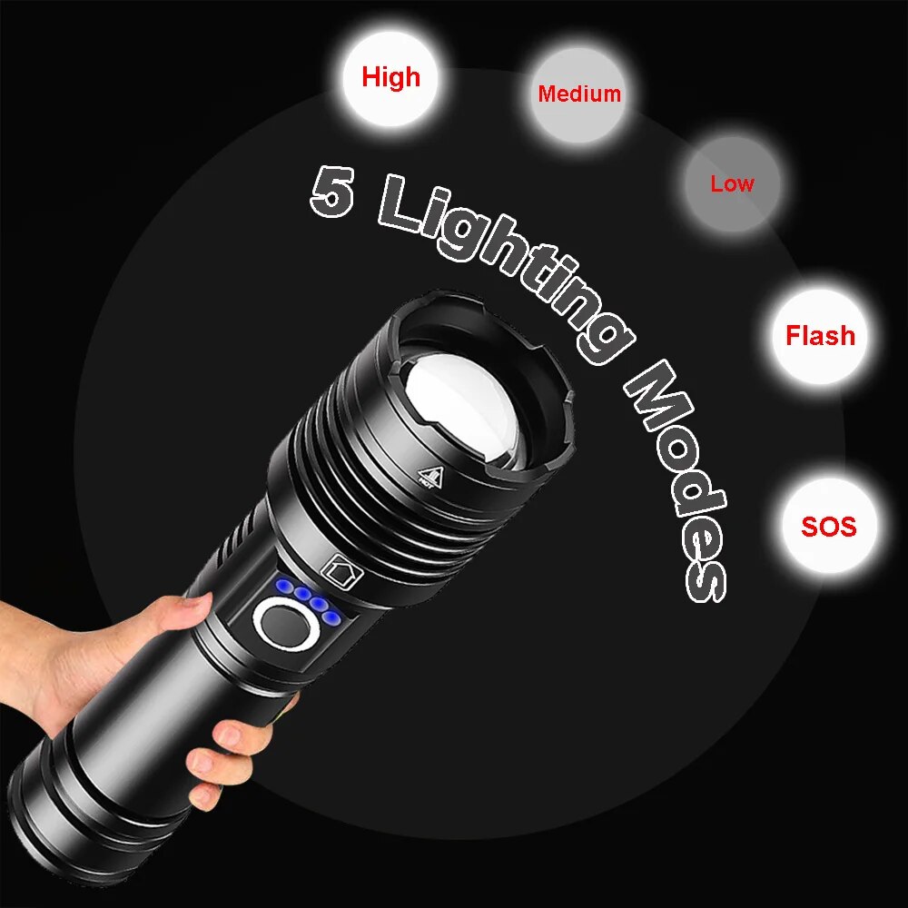 99000000LM XHP200 High Power LED Flashlight Type-C USB Rechargeable ...