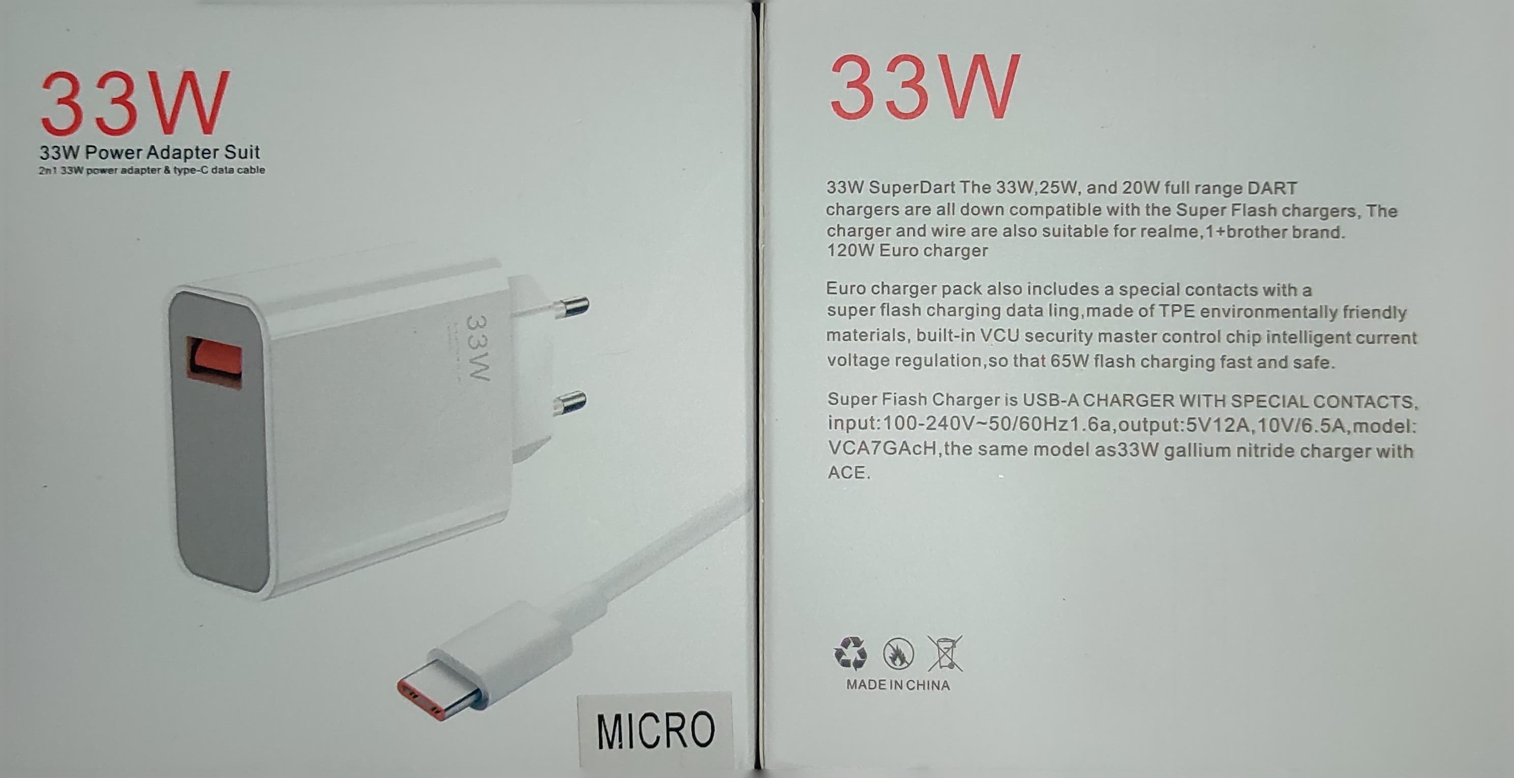 33W Fast Charger EU Turbo Charge 6A with micro USB Cable | Daraz.lk