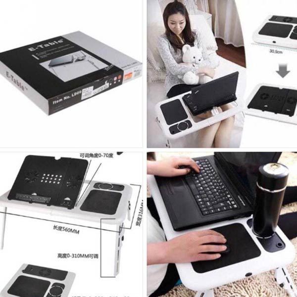 Laptop Desk Foldable Table e-Table Bed USB Cooling Fans Stand TV Tray ...