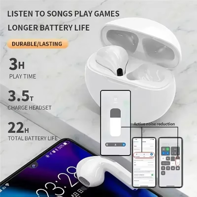 TWS Pro6 Earphone Bluetooth Headphones with Mic 9D Stereo Pro 6 Earbuds ...