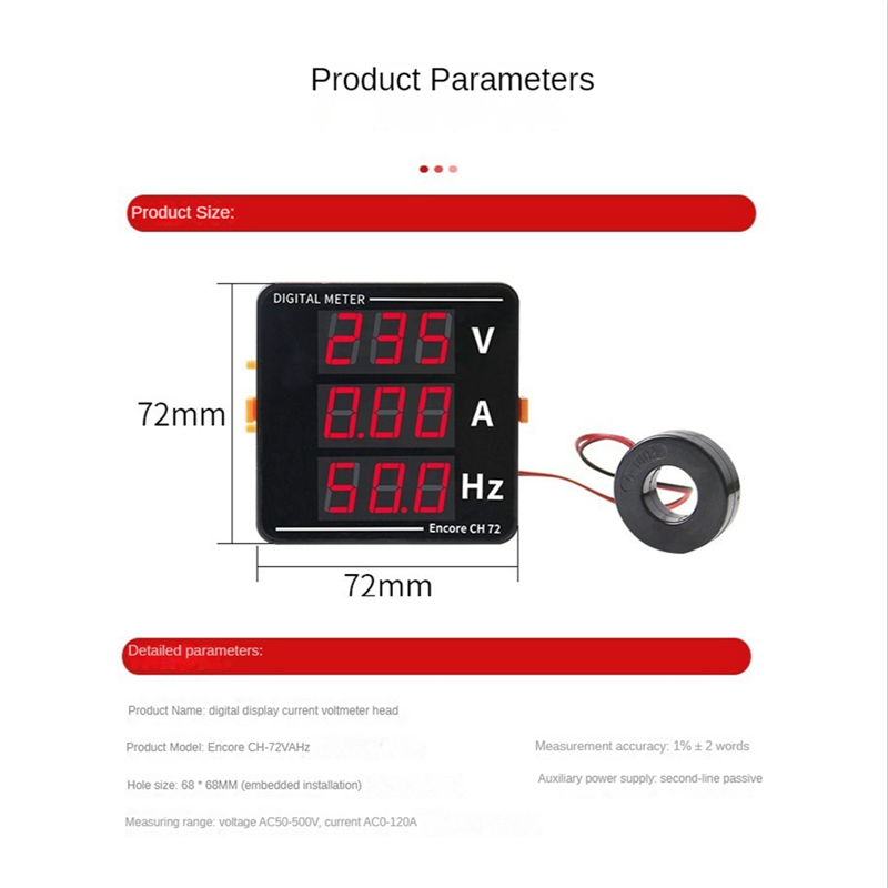AC Ammeter Voltmeter Three Display Current Voltage Frequency Meter ...