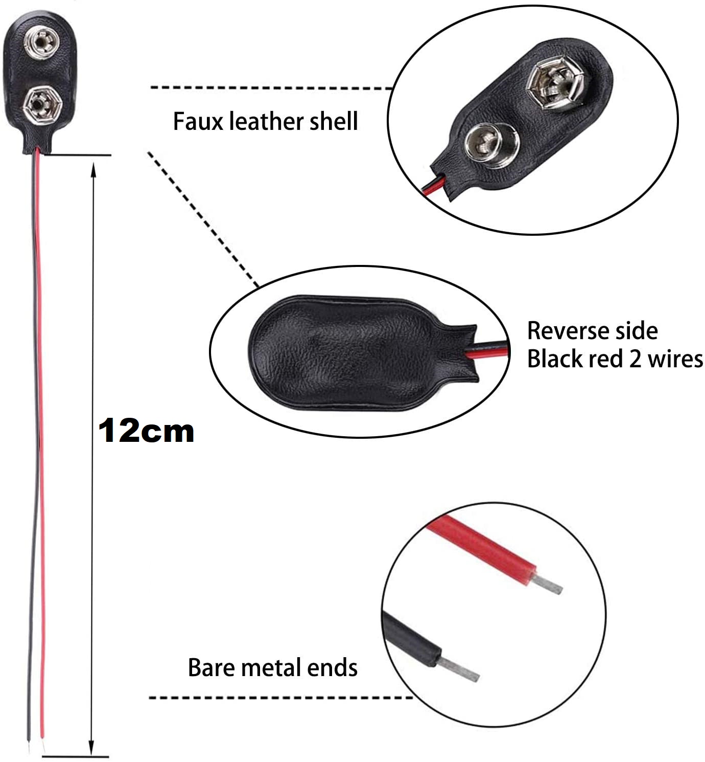 9V Battery Connector Snap DC Clip Male Line Battery Adapter Terminal ...