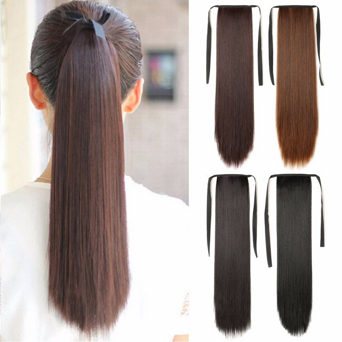 High-Temperature Fiber Synthetic Long Straight Drawstring Ponytail Wig ...