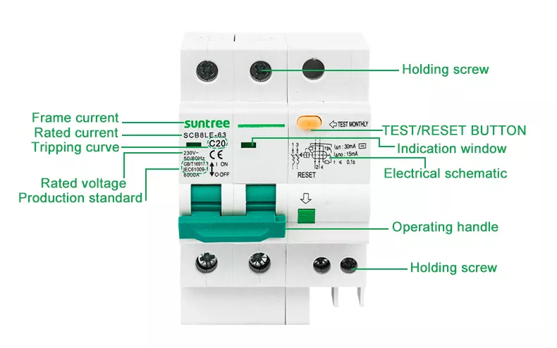SUNTREE RCBO (RCCB + MCB ) 32A 30MA RCBO SCB8LE-63 Circuit Breaker ...