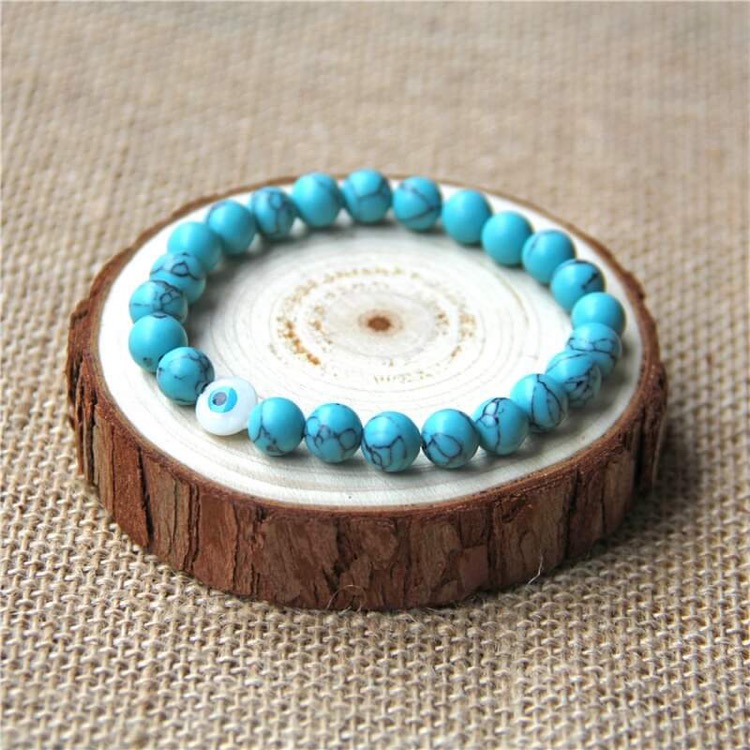 FINKK Mens Womens Bracelet Stone Beads Fashion Boys Girls Evil Eye blue ...