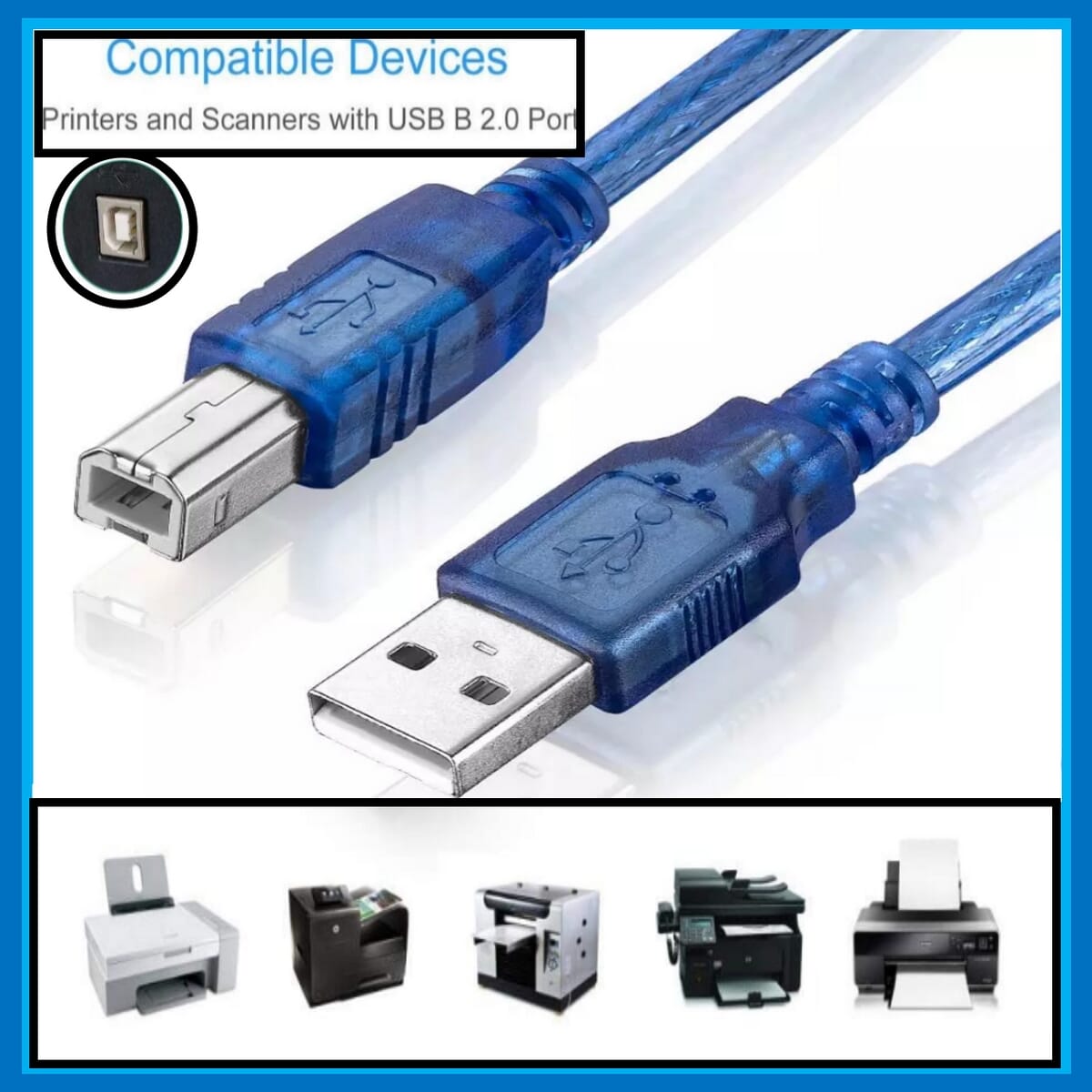 USB 2.0 Printer Cable Type A Male to Type B Male Foil +Braided Shielded ...