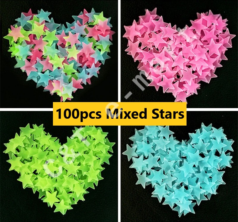 100Pcs Radium Luminous Star Stickers High Quality 3D Light Emitting ...
