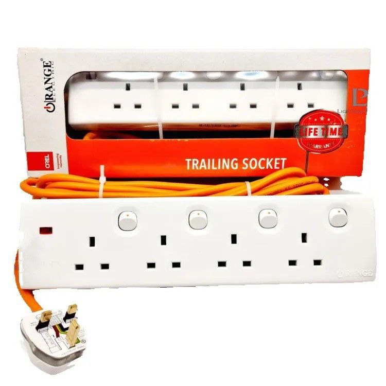 ORANGE - Extension Wire Cord 5 Meter 4Way - 13A Trailer Multi Socket ...