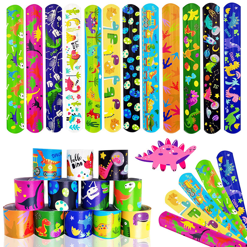 12pcs Cartoon Slap Bracelets Dinosaur Pattern Slap Band Toy Kids Birthday Party Favor Classroom ...