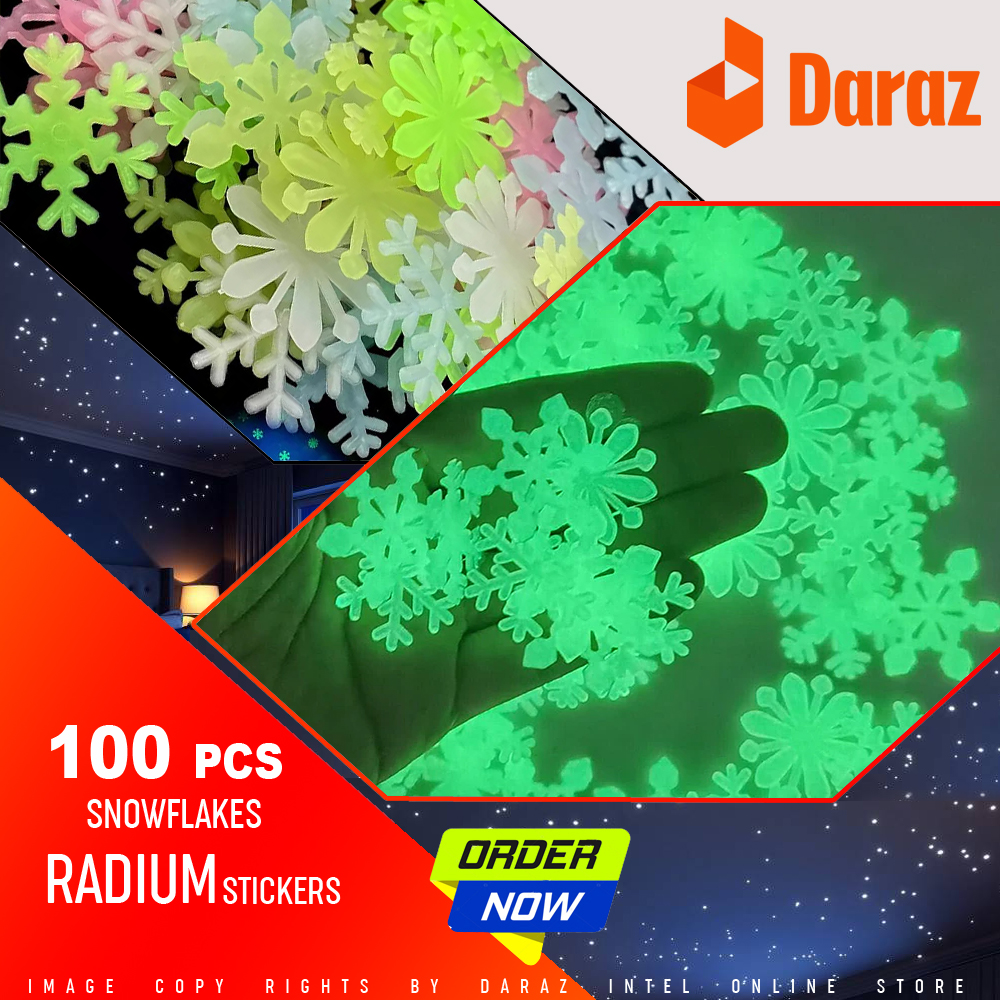 High Quality Radium 100 Pieces Snowflakes stickers Glow in Dark Toys ...