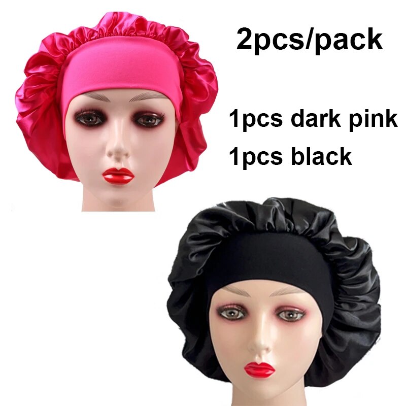 Satin Silk Hair Bonnets For Sleeping Black Widesoft Band Satin Sleep ...