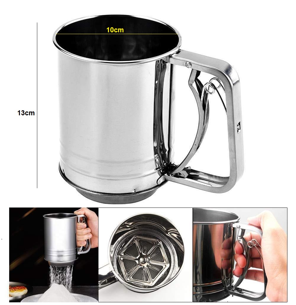 Flour Sifter Stainless Steel | Shaker Sieve Cup Mesh Crank Sifter With ...