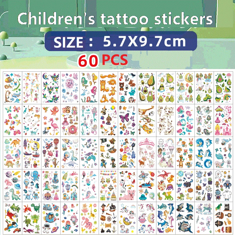 60PCS New Temporary Tattoo Sticker for Children Kids Waterproof Tattoos ...