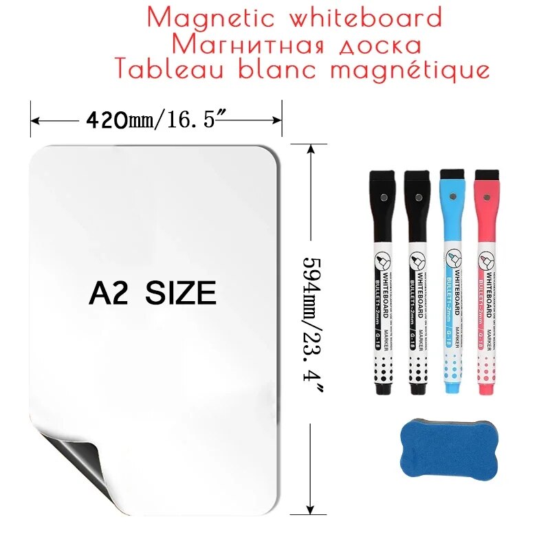 A2 Whiteboard Magnetic Dry Erase White Board for Wall Fridge Stickers ...