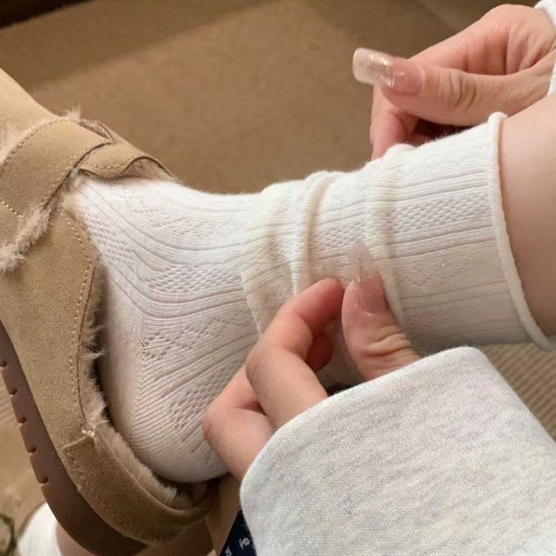 Women's Summer Thin Socks ins Trendy Cream Series Curling Dark Grain ...
