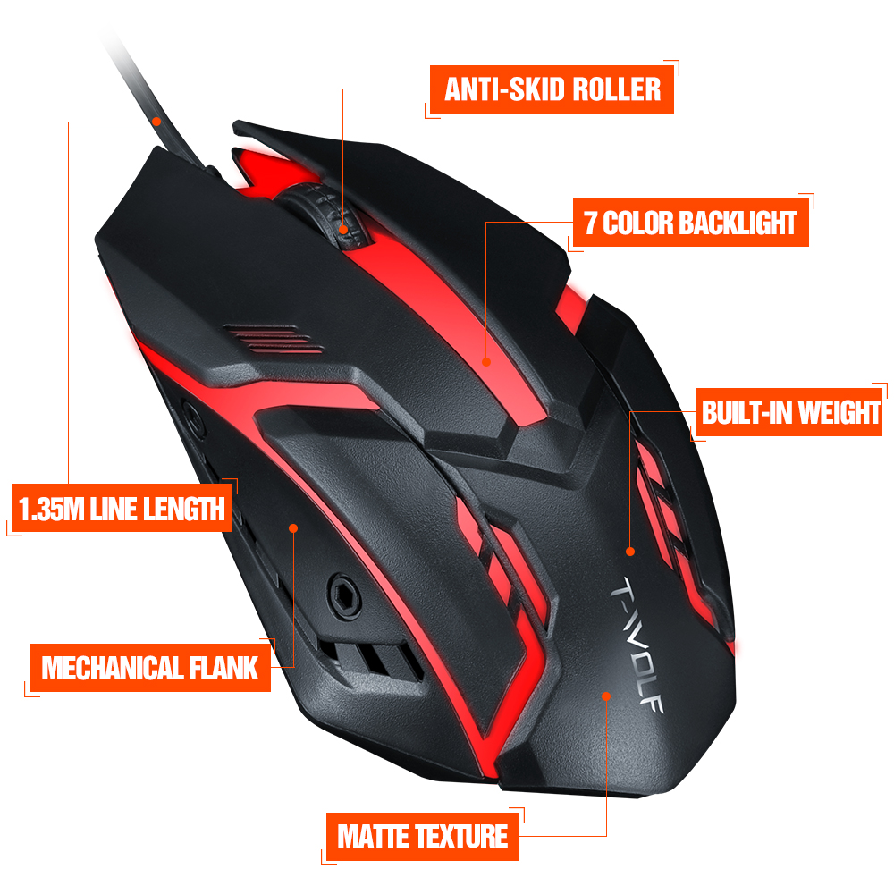 T-Wolf V1 RGB Breathing Light Gaming Mouse 1200DPI Optical for Office use | Daraz.lk