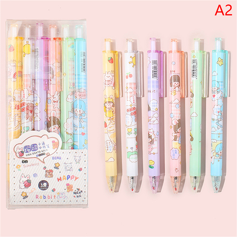 6pcs/set Kawaii Erasable Gel Pens Cute Pens Blue Ink Gel Pen Erasable ...