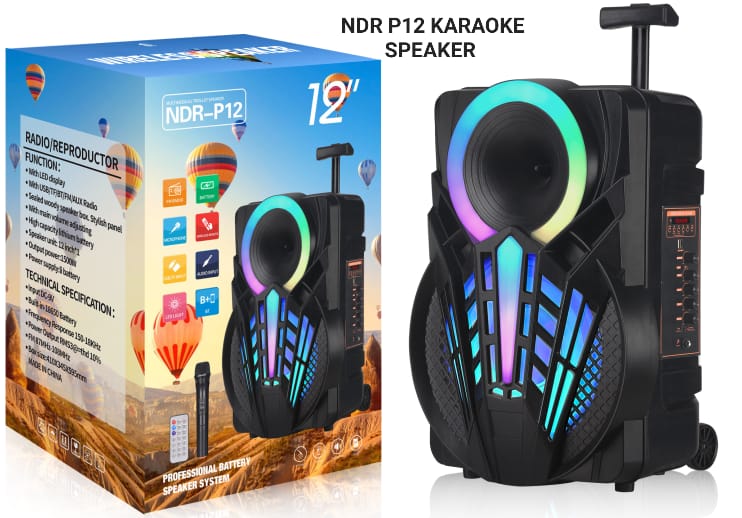 NDR P12 LED Portable Column Trolley Bluetooth Speaker 8 Inch High Power with Microphone Wireless ...