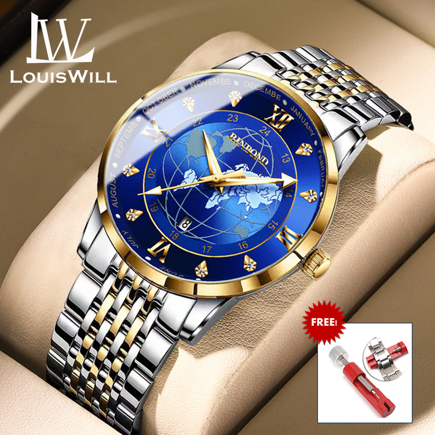 LouisWill Men's Fashion Watch Ultra-Thin Watch Earth Starry Sky Watch ...