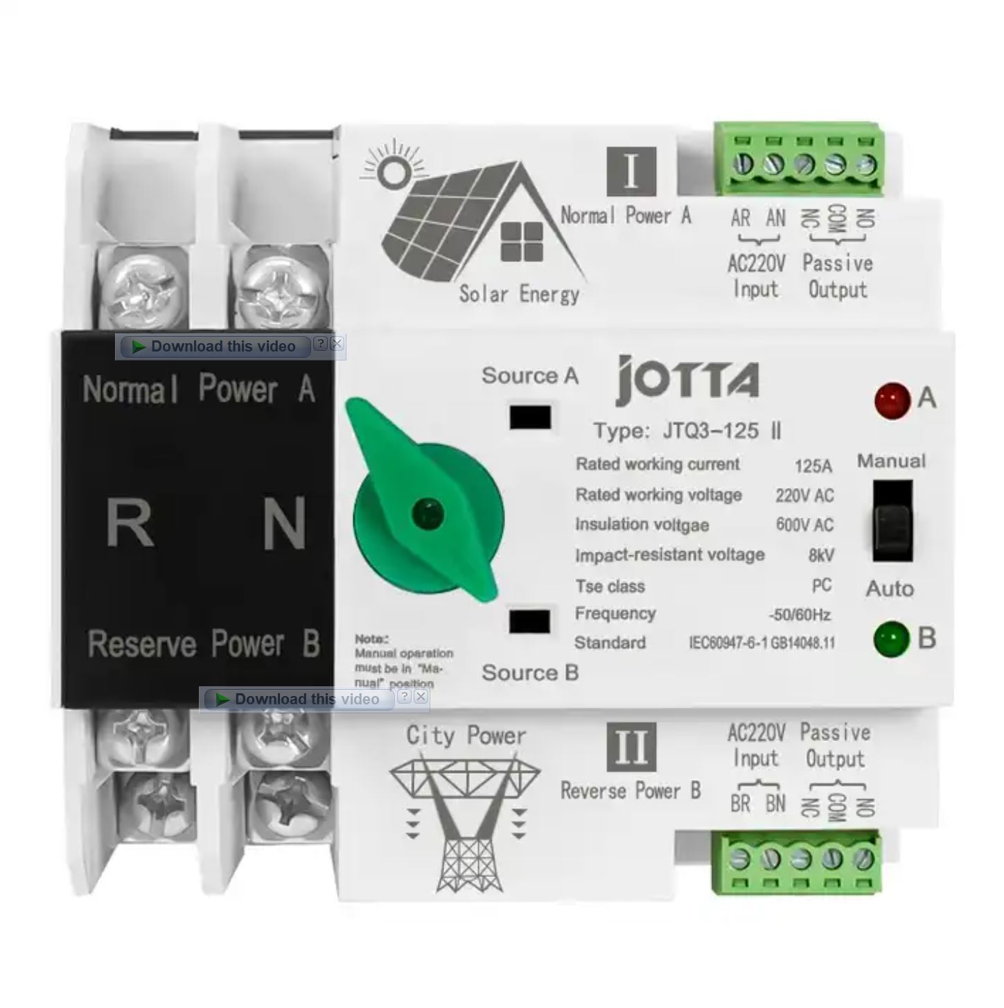 ATS Single Phase Din Rail 2P 125A Dual Power Automatic Transfer ...
