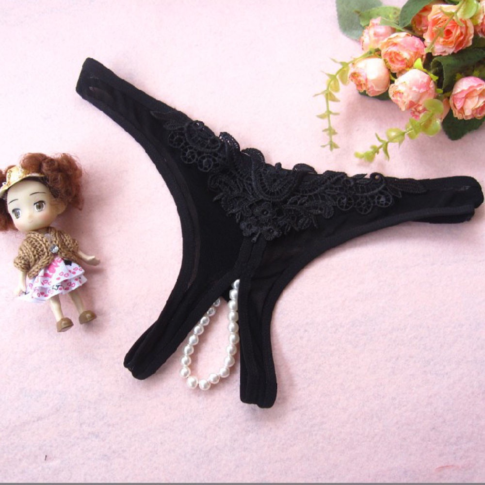 Women Pearl G-String And Thongs For Ladies Solid Low Waist Underwear ...