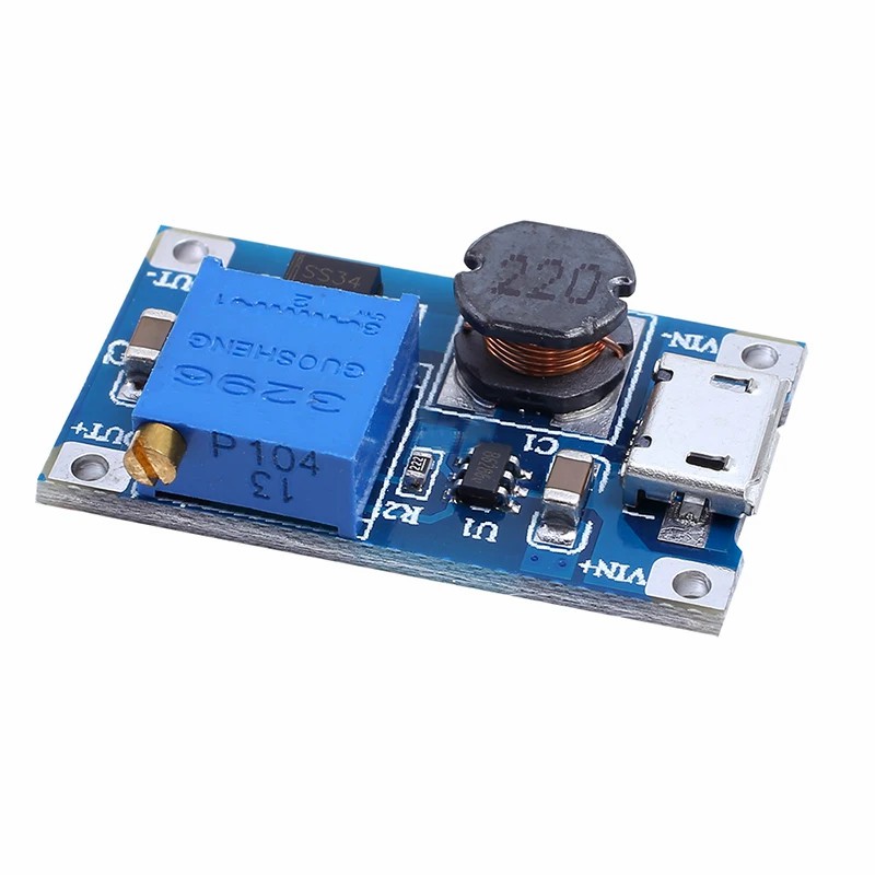 MT3608 DC-DC Adjustable Boost Module 2A Boost Step Up Module with MICRO USB 2V - 24V to 5V 9V ...