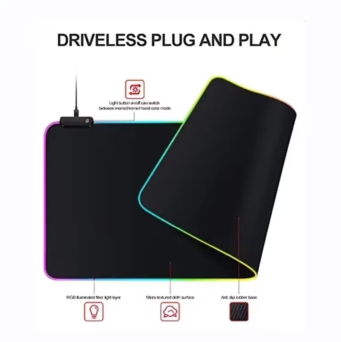 Large Gaming Mouse Pad Light Modes Touch Control Extended Soft Computer ...