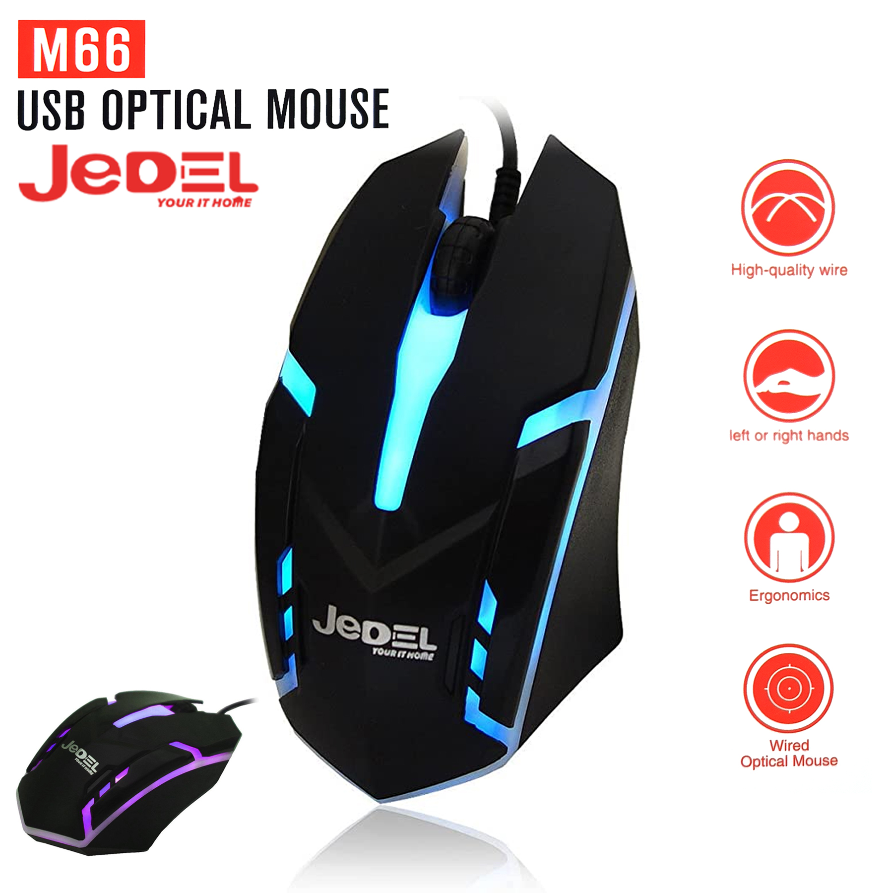Jedel M66 USB Wired RGB LED Gaming optical Mouse ( ORGINAL MOUSE ) | Daraz.lk