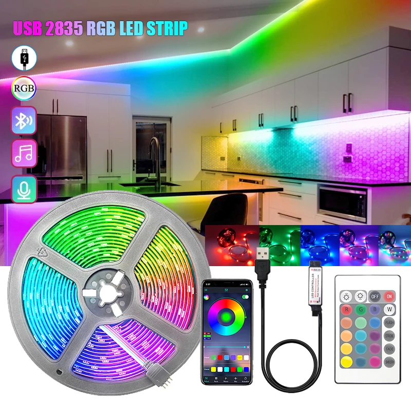 Bluetooth App Controlled 5 Meter 2835 Sound Activated Waterproof RGB LED Strip Lights | Daraz.lk