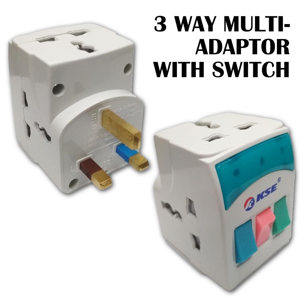 3 Way Adapter Multi Switch Socket Adaptor With LED Indicator 3 Switches ...