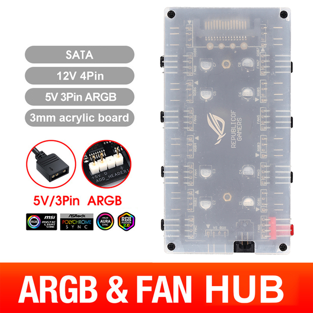 1 To 8 Way Splitter Rgb Pwm Hub Pc 5v 3pin/12v 4pin Cooling Fan Hub Rgb ...
