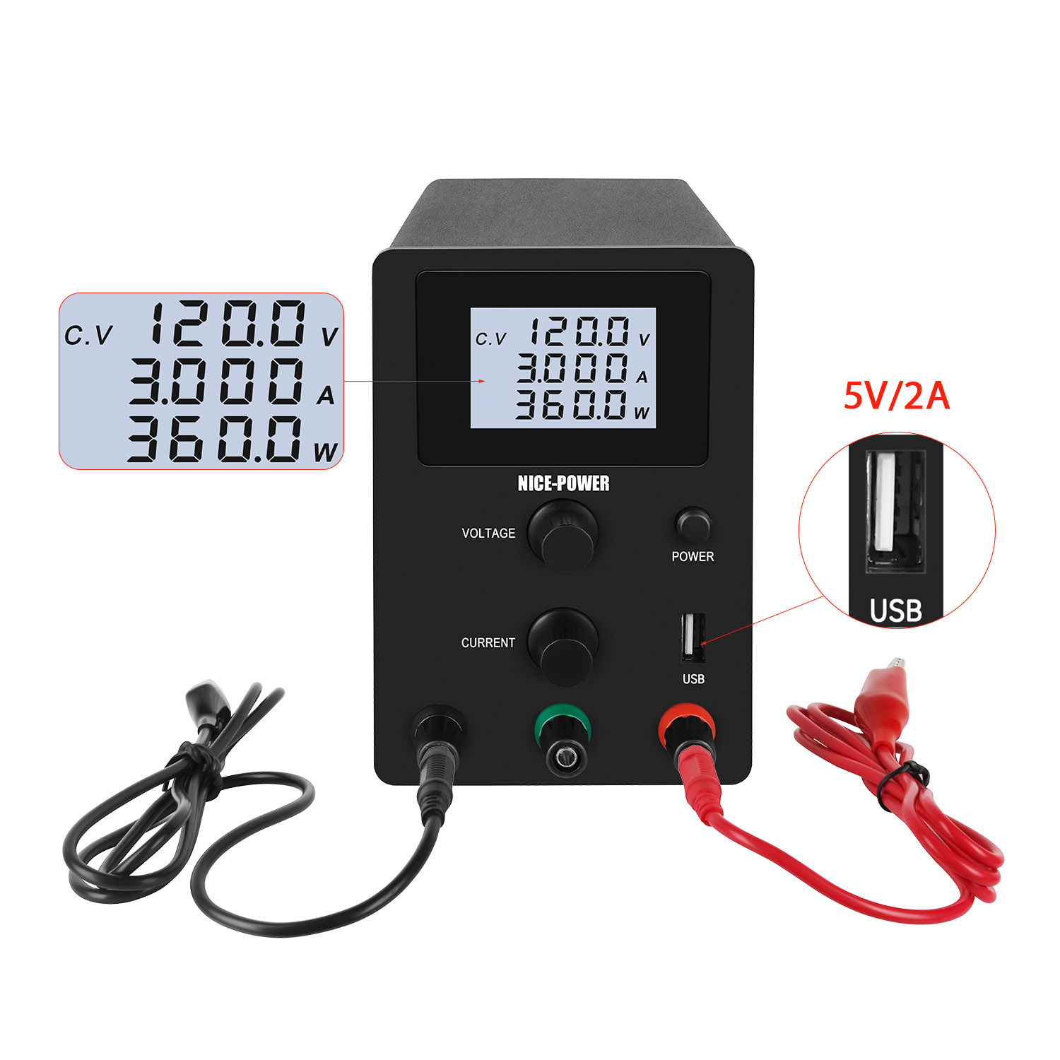 KOGEEK 220V 0-120V 0-3A DC Power Supply Switching Voltage-stabilized ...