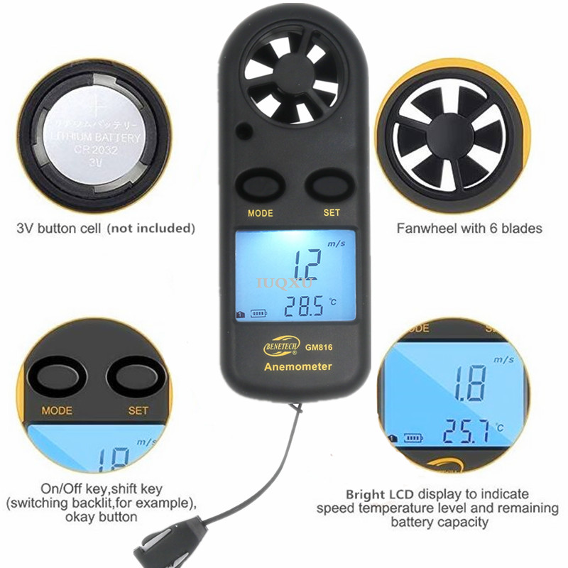 IUQXU GM816 Portable Anemometer Thermometer Wind Speed Gauge Meter2025 ...