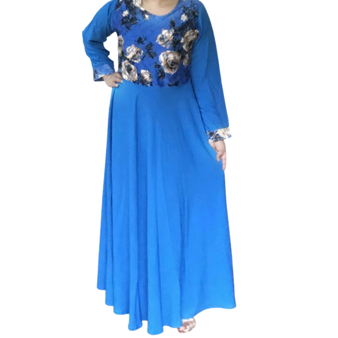 Ladies long frock with long sleeve Lite Blue | Daraz.lk