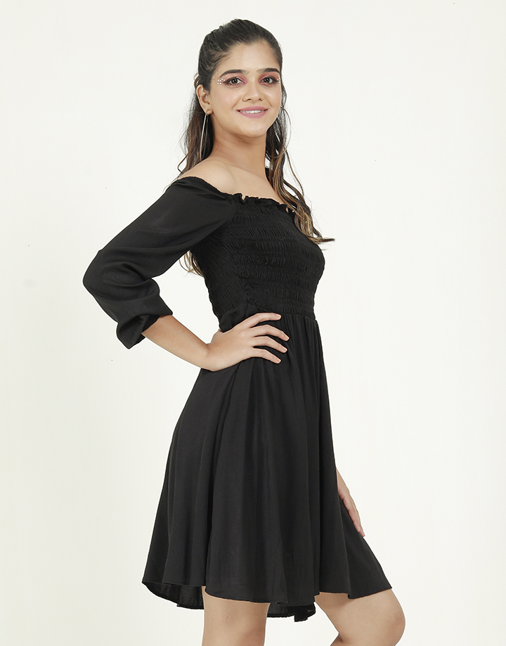 Spring and Summer Off the Shoulder Dress with Smocked Ditails | Daraz.lk