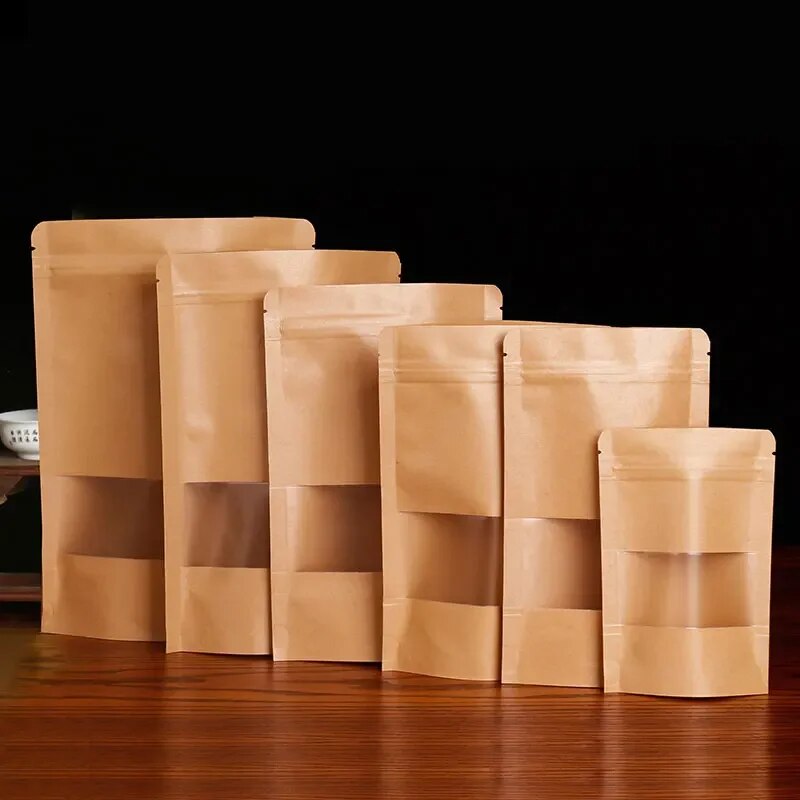zip lock bags 50Pcs Kraft Food Bag Zip Lock Food Bags Resealable Candy ...